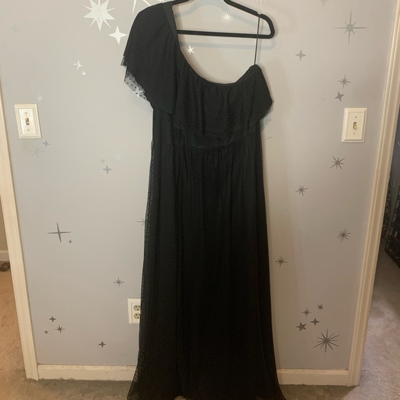 Zack curve | Dresses | Black Tule One Shoulder Polka Dot Maxi Dress ...